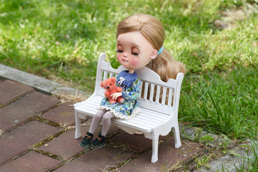 Doll Bench, 1/6 Scale Doll Furniture, Blythe Diorama, Doll Garden Bench ...