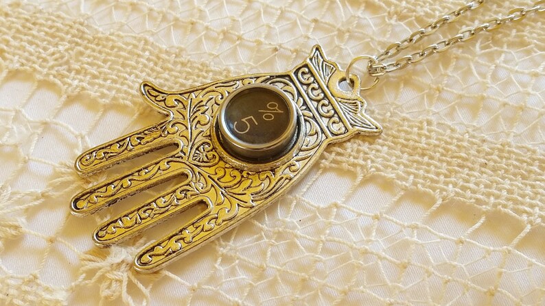 Give Me 5 Hand Necklace Antique Typewriter Key Jewelry | Etsy