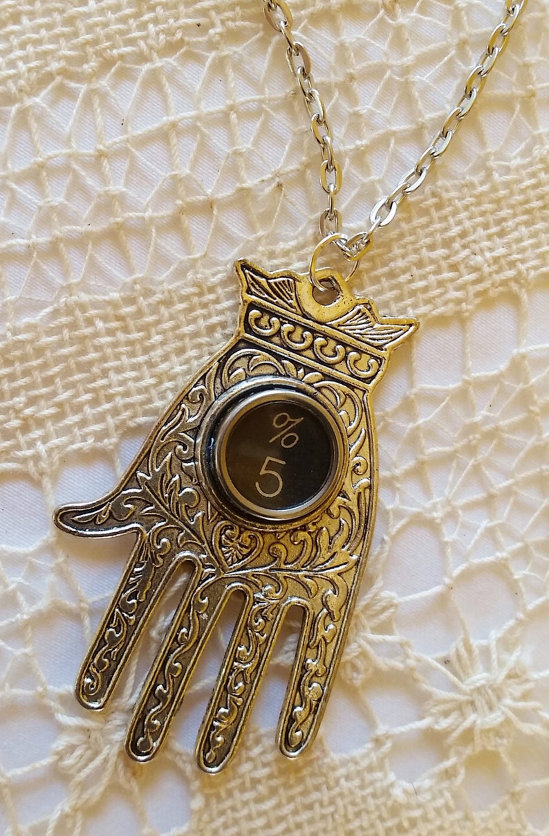Give Me 5 Hand Necklace Antique Typewriter Key Jewelry | Etsy