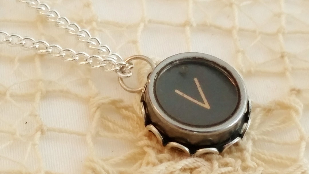 Typewriter Necklace Key V Silver Plated 18 Inch Chain - Etsy