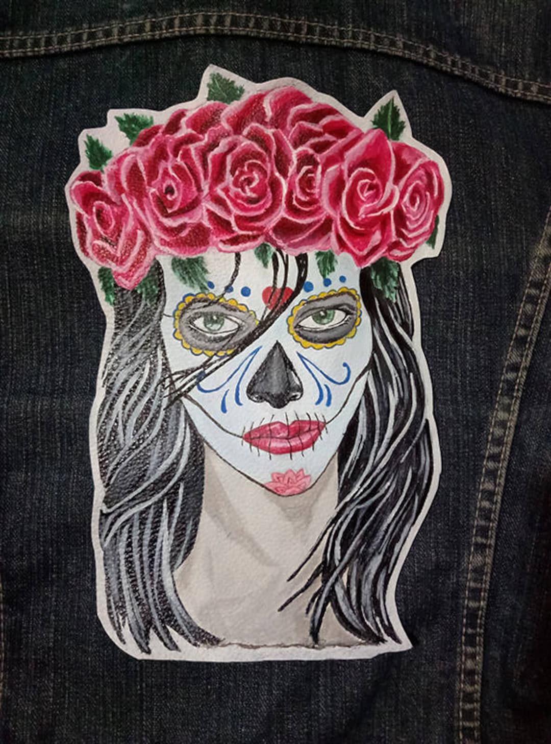 Mexican santa Muerte Leather Patch, Back Patch for Denim or Leather ...