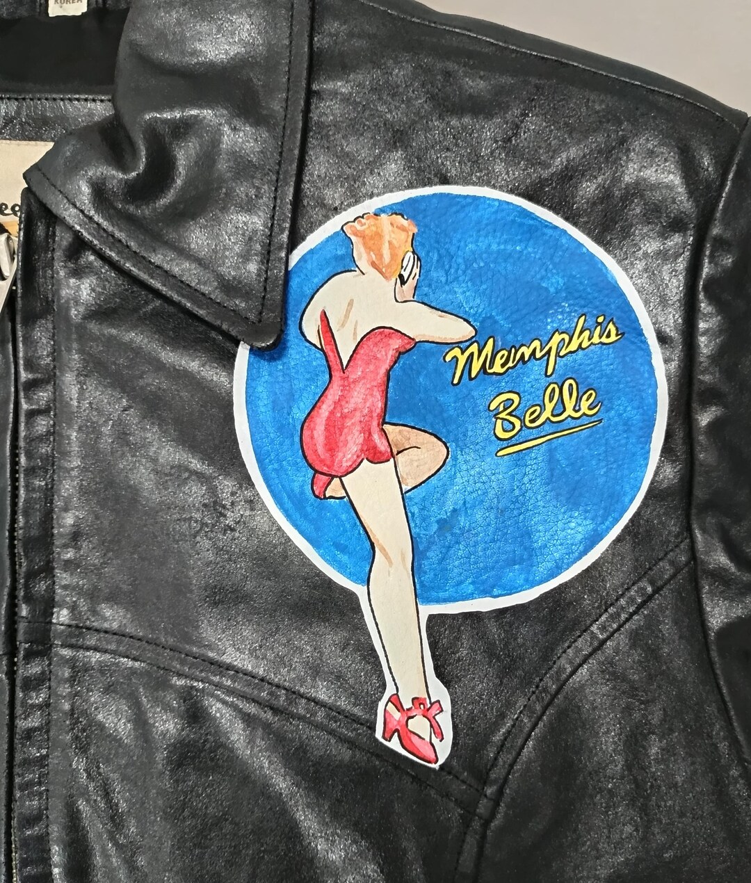 Memphis Belle Patch, Pilot A2 Jacket Leather Patch, Nose Art Patch, Hand Painted Memphis Belle ...