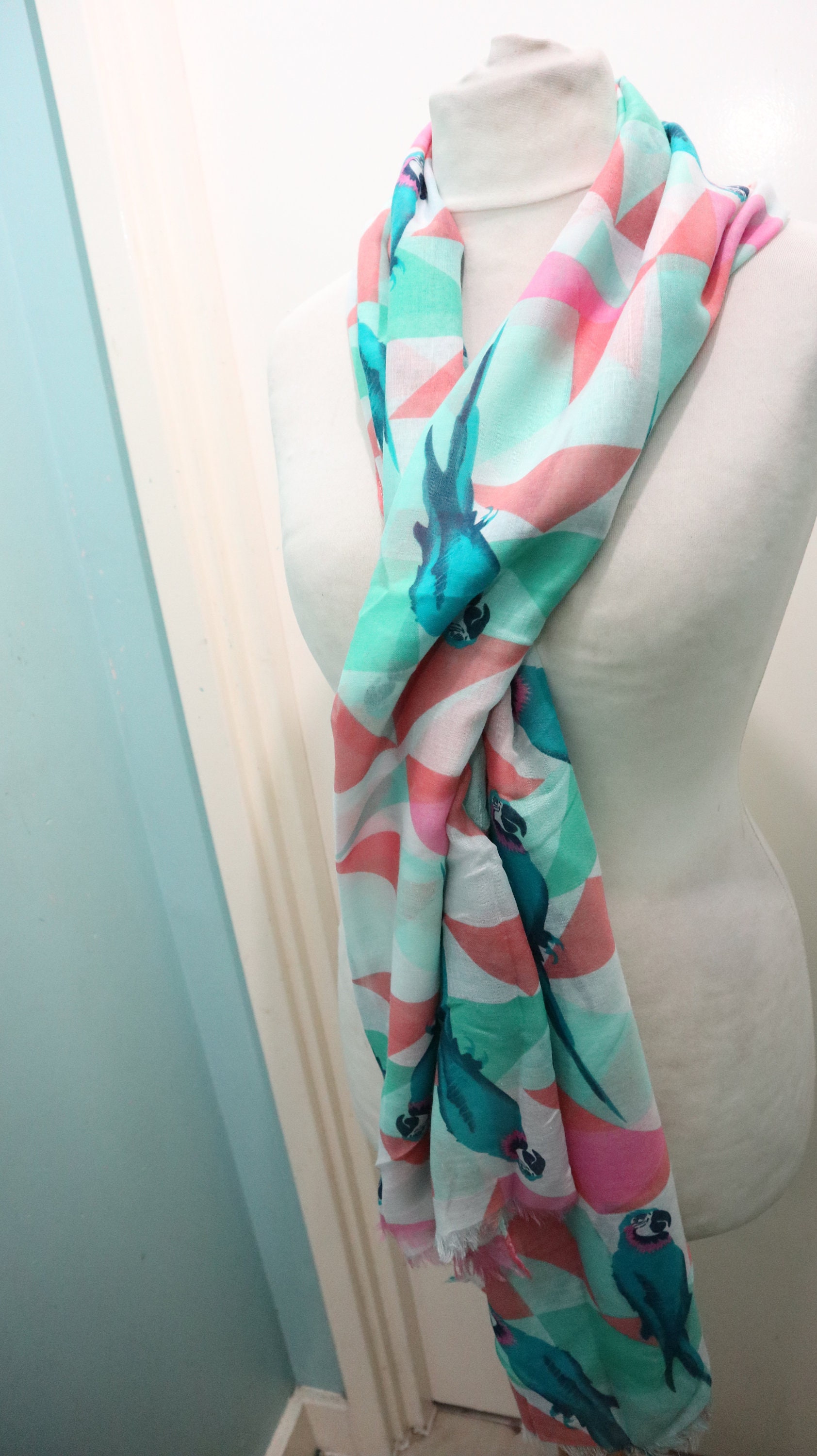 Parrot Scarf Parrot and Triangle Print Scarf Women Scarves | Etsy