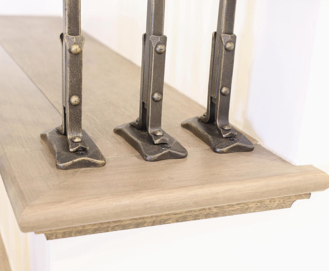 Forged Metal Railing Post With Base, Iron Baluster With Shoes, Modern ...