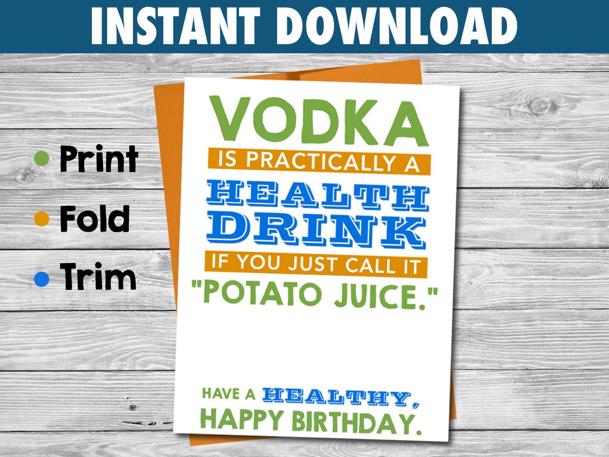 Funny Birthday Card Vodka Birthday Card Instant Download | Etsy