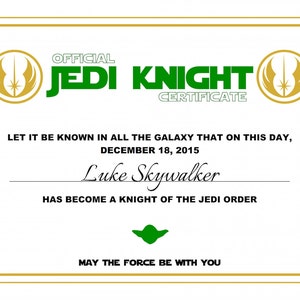 Jedi Certificate for Star Wars Party - Editable Files You Can ...