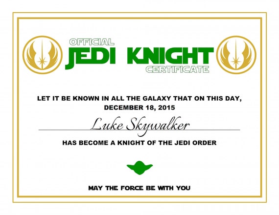 Star Wars Jedi Certificate Template Free