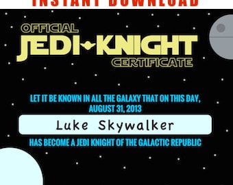 Jedi Certificate for Star Wars Party Editable Files You Can | Etsy ...