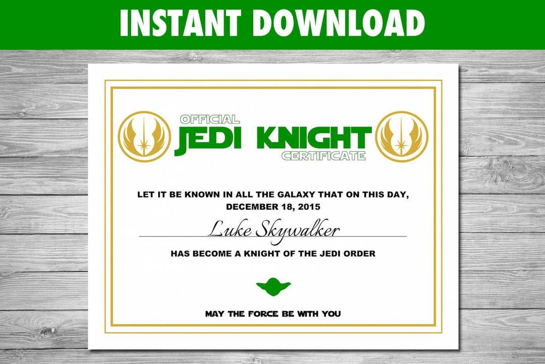 Jedi Certificate for Star Wars Party Editable Files You Can Personalize ...