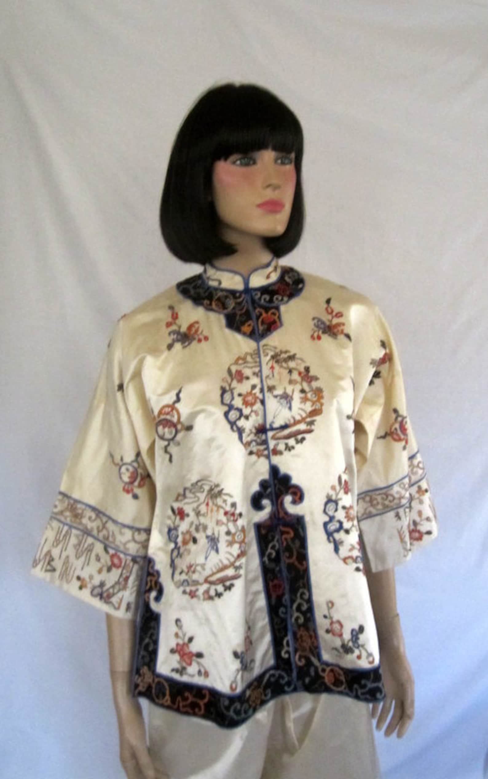 White Chinese Embroidered Jacket and Pant Set - Etsy