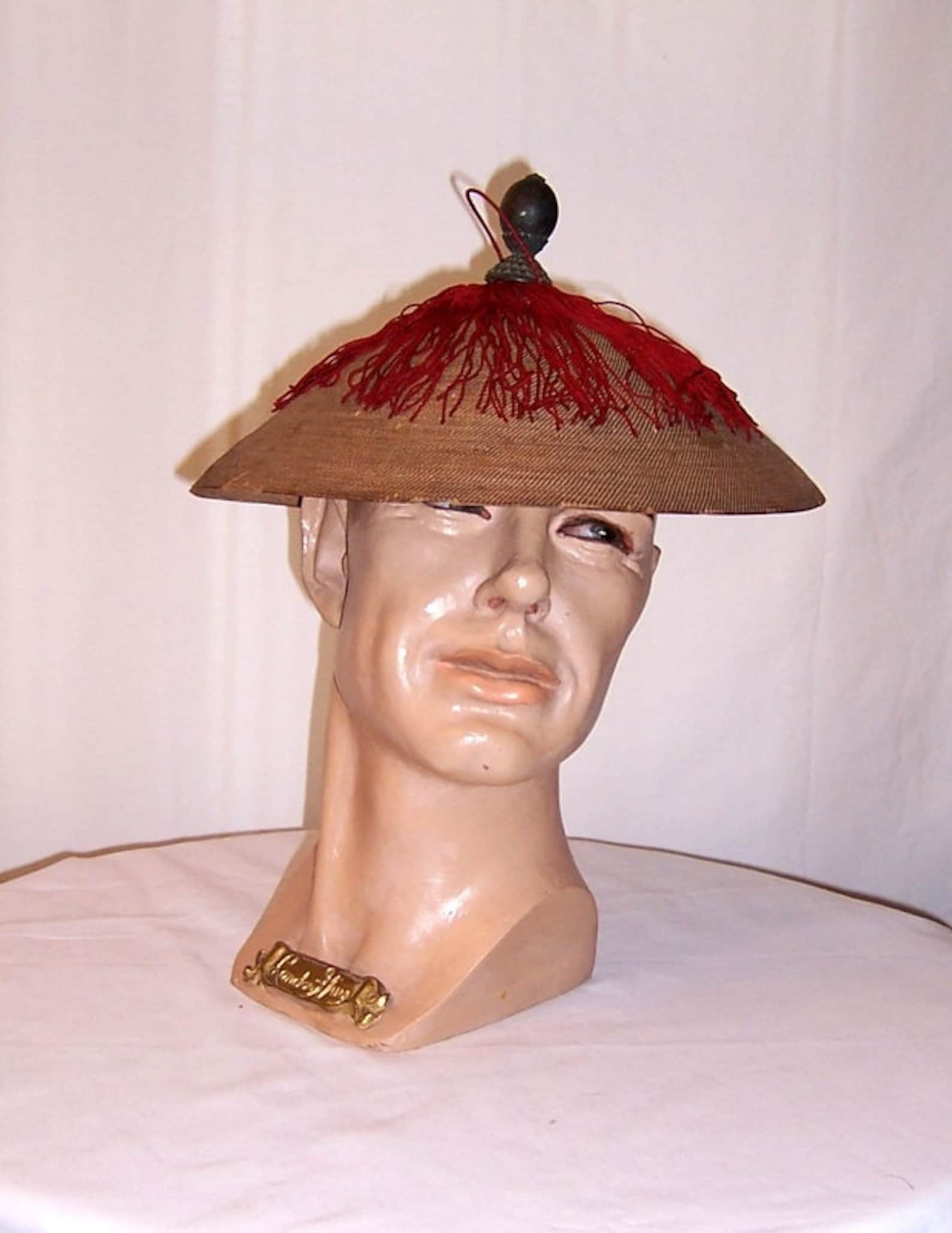 Men's Antique Chinese Conical-shaped Summer Hat of Woven Wicker-19th ...