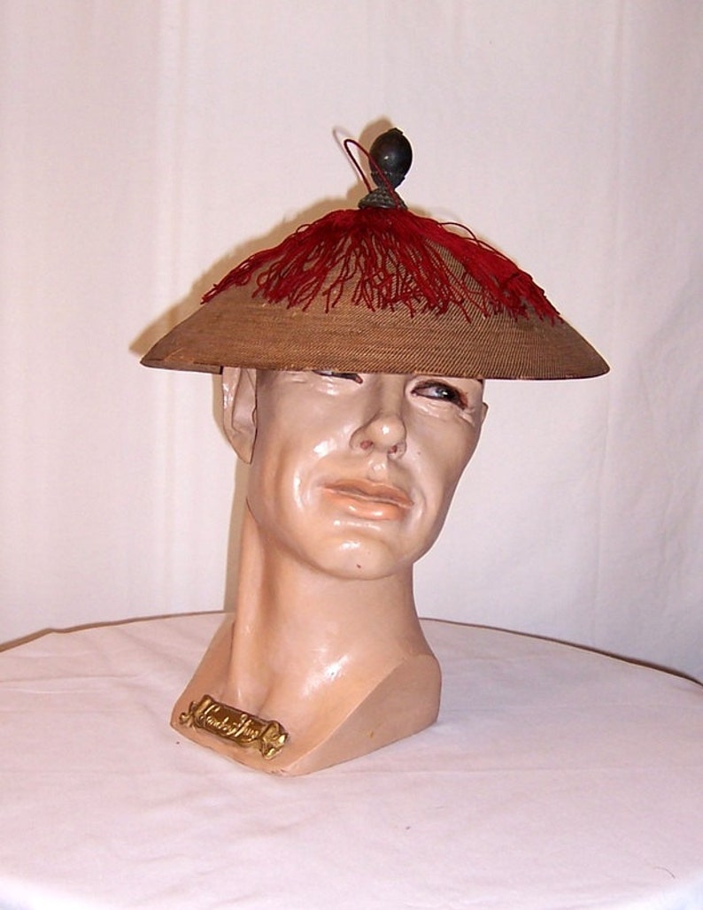 Men's Antique Chinese Conical-shaped Summer Hat of Woven Wicker-19th ...