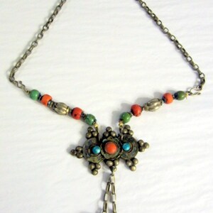 Ethnic Asian Necklace-silver-toned With Turquoise and Coral Beads - Etsy