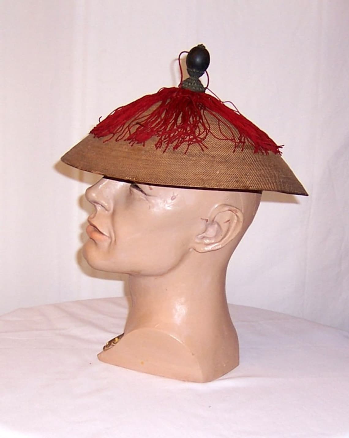 Men's Antique Chinese Conical-shaped Summer Hat of Woven Wicker-19th ...