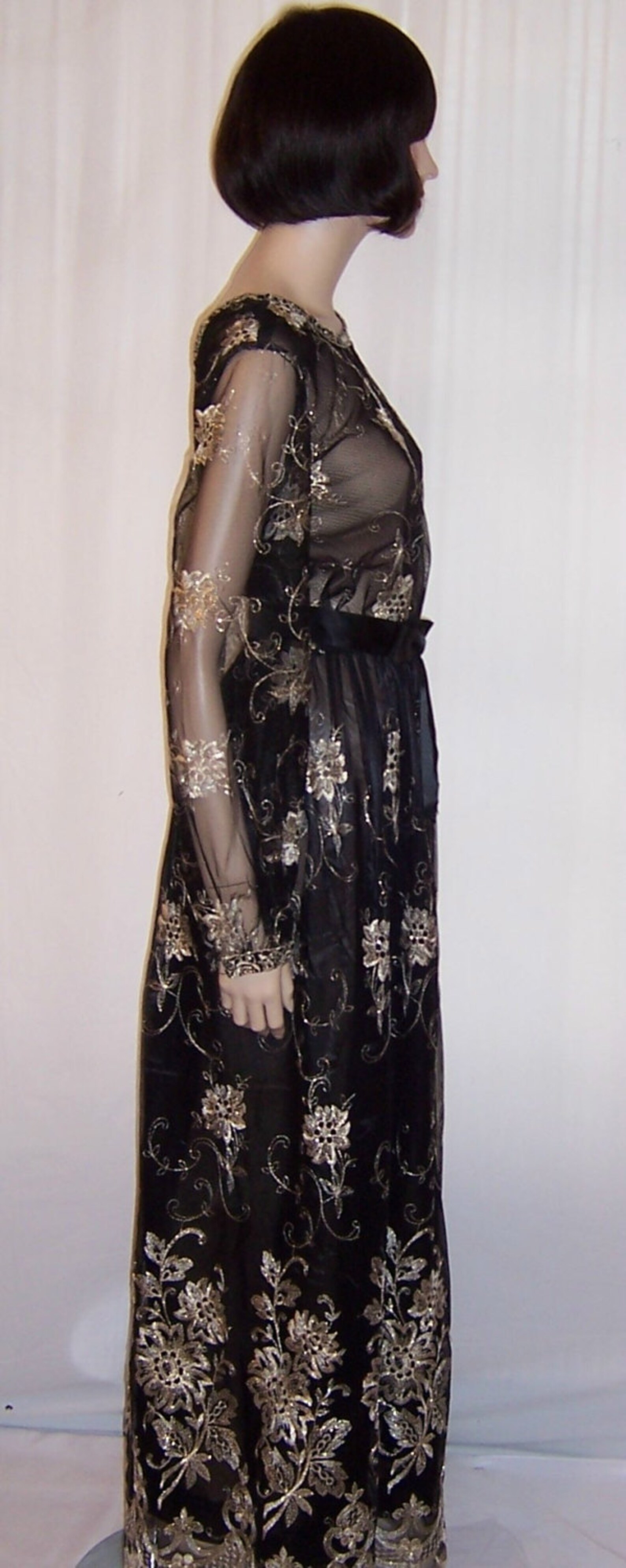 Elegant Black Net Evening Gown With Gold Metallic Embroidery - Etsy