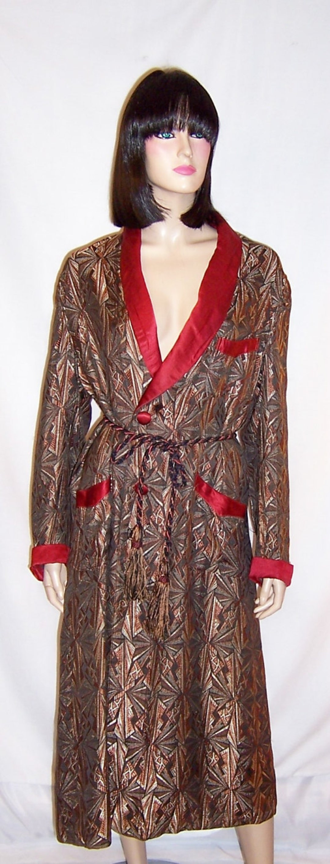 Men's Art Deco Lounging Robe With Satin Trim - Etsy