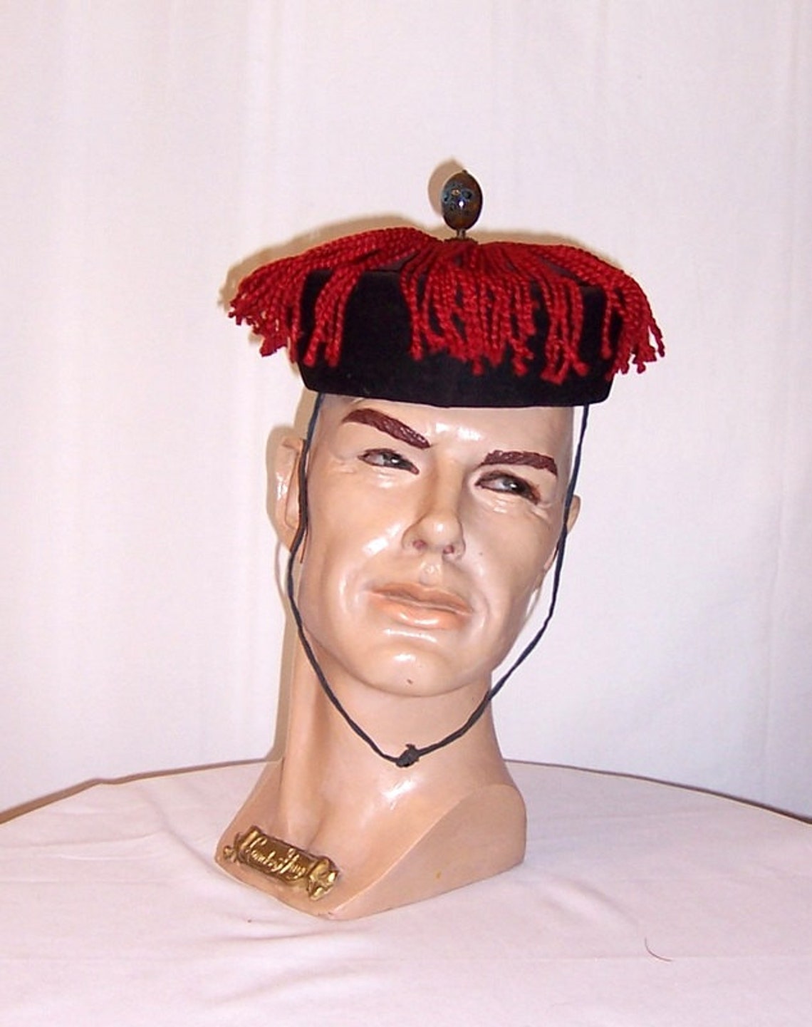 Men's Antique Chinese Black Winter Parade/court Hat With Red Fringe ...