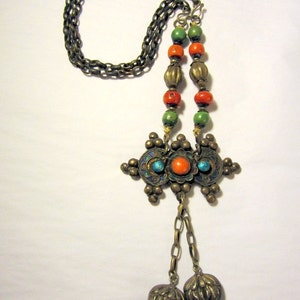 Ethnic Asian Necklace-silver-toned With Turquoise and Coral Beads - Etsy