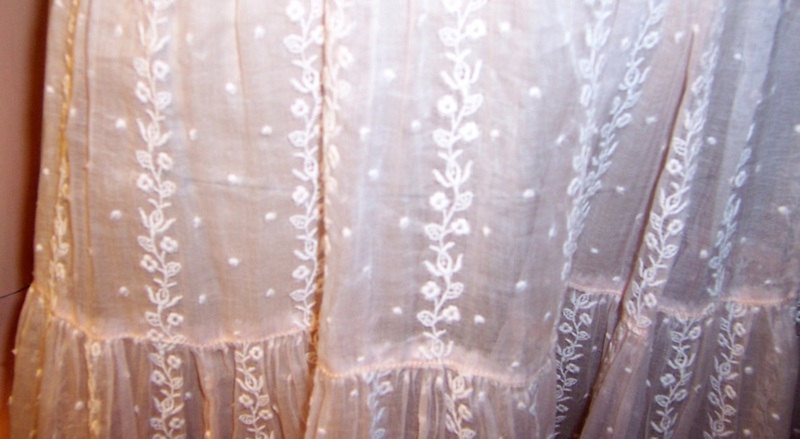 1930's Pale Pink Organdy Embroidered Gown With Ruffled - Etsy