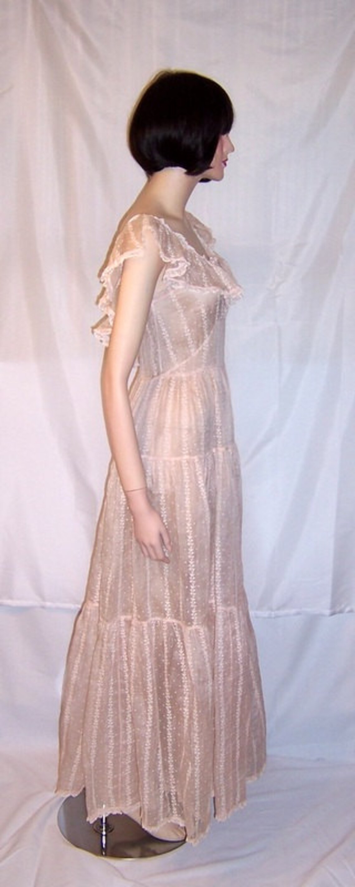 1930's Pale Pink Organdy Embroidered Gown With Ruffled - Etsy