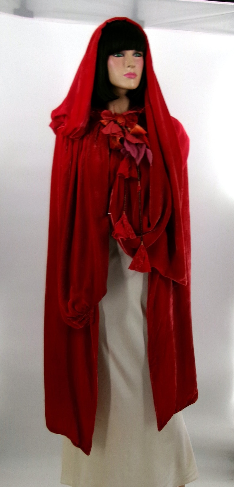 1920's Art Deco Cherry Silk Velvet Cloak With Floral - Etsy