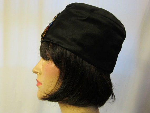 1920's Custom-Made Black Silk Hat/Toque with Beaded E… - Gem