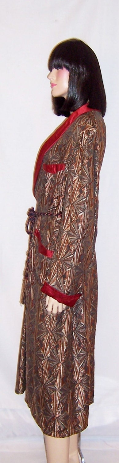 Men's Art Deco Lounging Robe With Satin Trim - Etsy