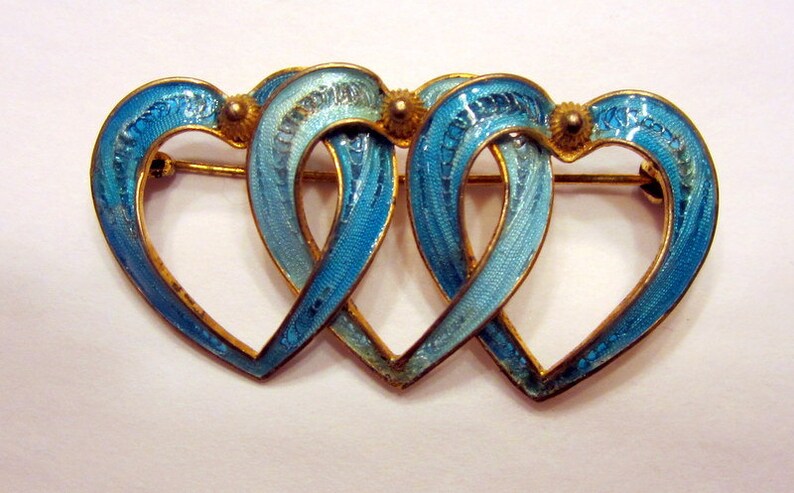 Gorgeous Vintage Italian Vermeil and Enameled Turquoise Triple Heart ...