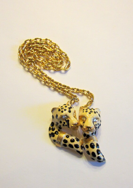 Double Leopard Head Pendant on Gold-toned Chain - Etsy