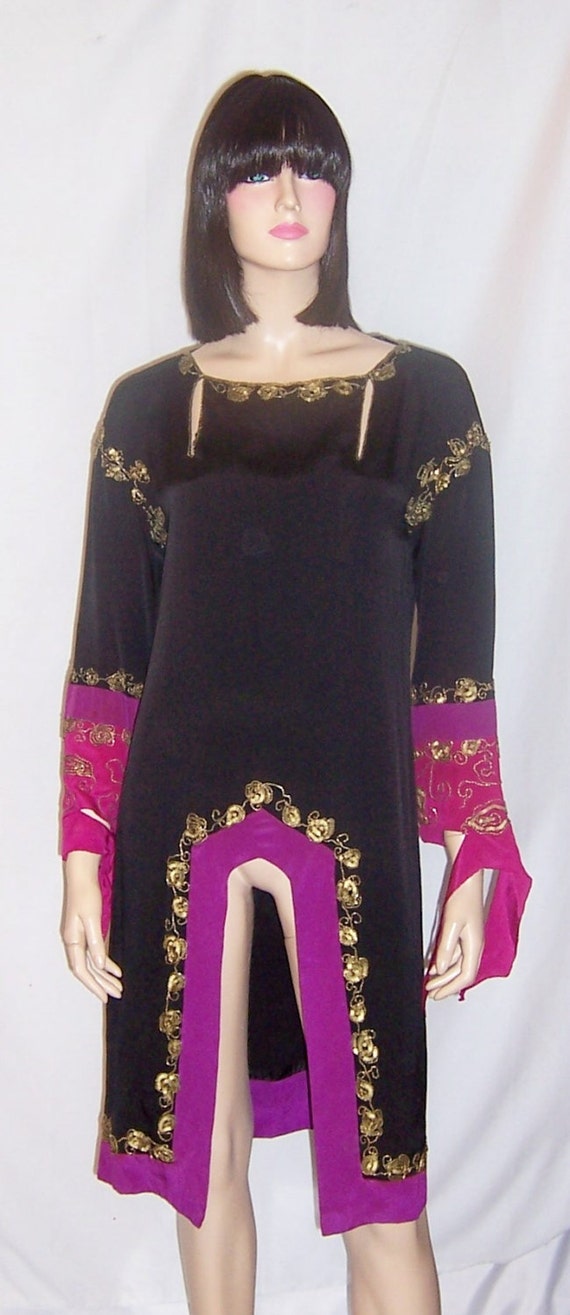 1920's Black Silk Tunic with Gold Bead and Sequined E… - Gem