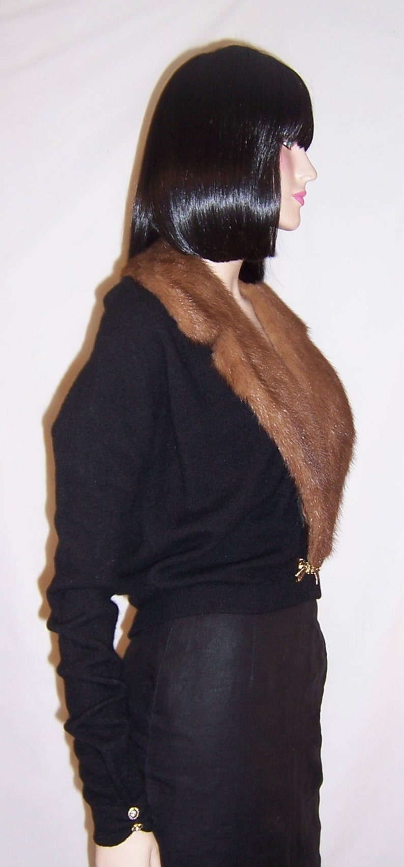 1950's Black Evening Sweater With Mink Collar - Etsy