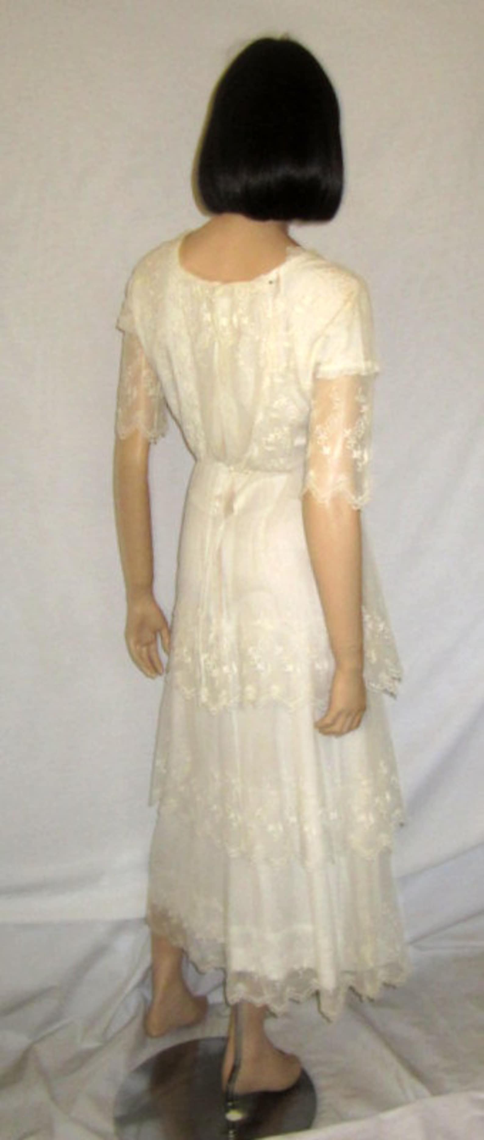 White Edwardian (1901-1919) Tea Gown of Fine Embroidered Netting and ...