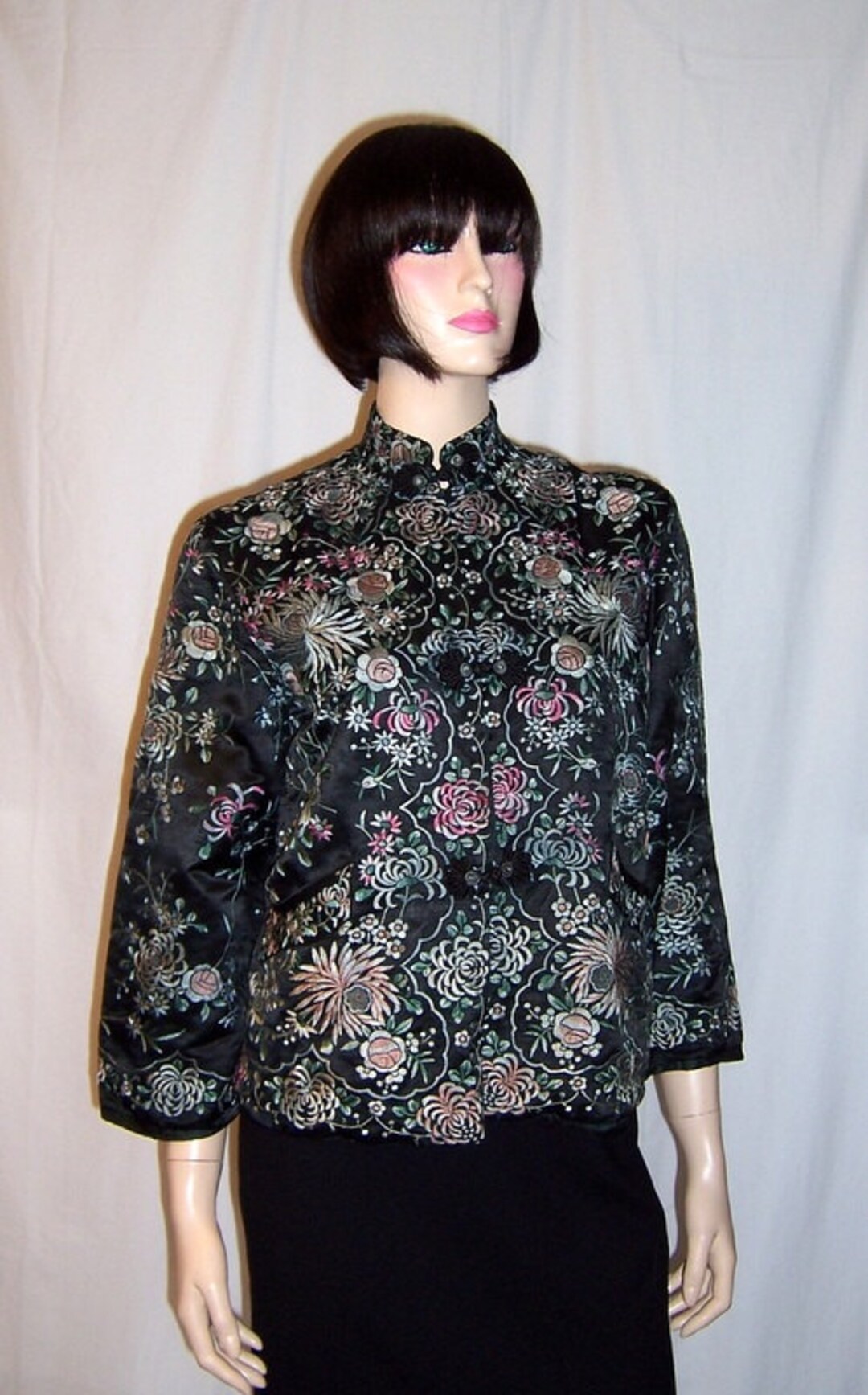 Elaborately Hand-embroidered Chinese Jacket With Pale Pink and Blue ...