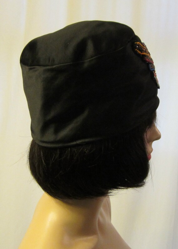 1920's Custom-Made Black Silk Hat/Toque with Beaded E… - Gem