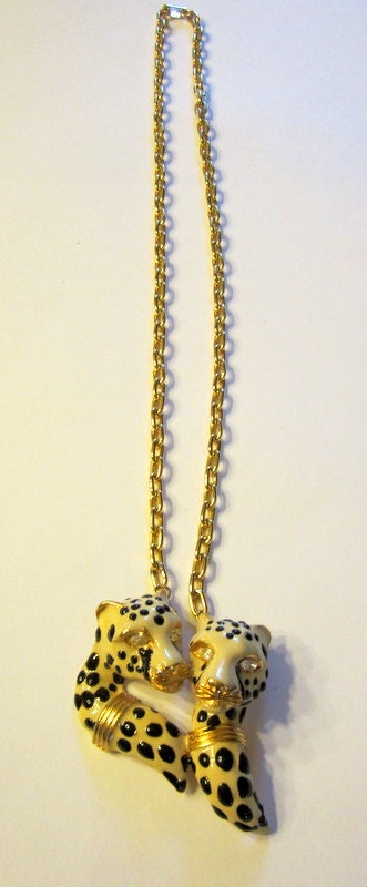 Double Leopard Head Pendant on Gold-toned Chain - Etsy