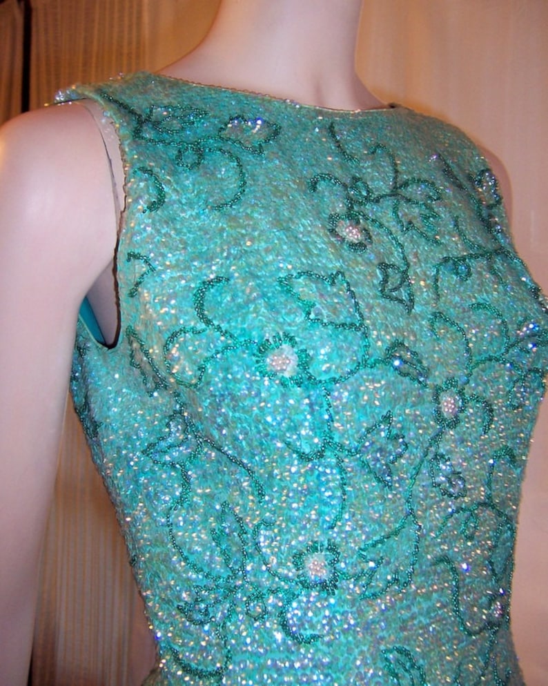 1960's Viridian Green Beaded and Sequined Gown-made in Hong Kong - Etsy
