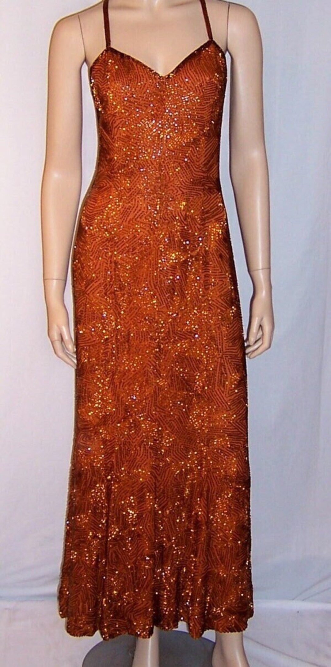 Stunning and Sleek, Burnt Sienna Colored Glass Bugle Beaded Gown - Etsy