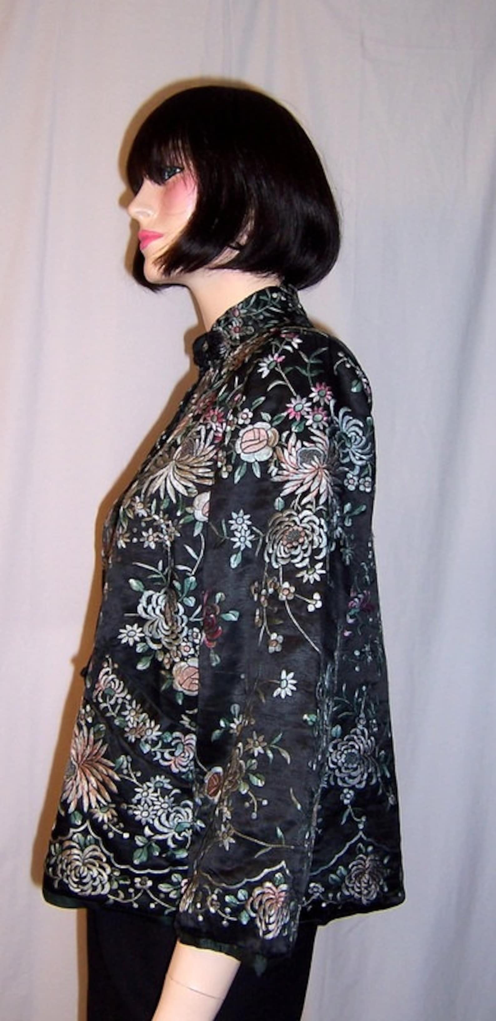Elaborately Hand-embroidered Chinese Jacket With Pale Pink and Blue ...