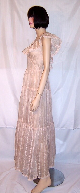 1930's Pale Pink Organdy Embroidered Gown With Ruffled - Etsy