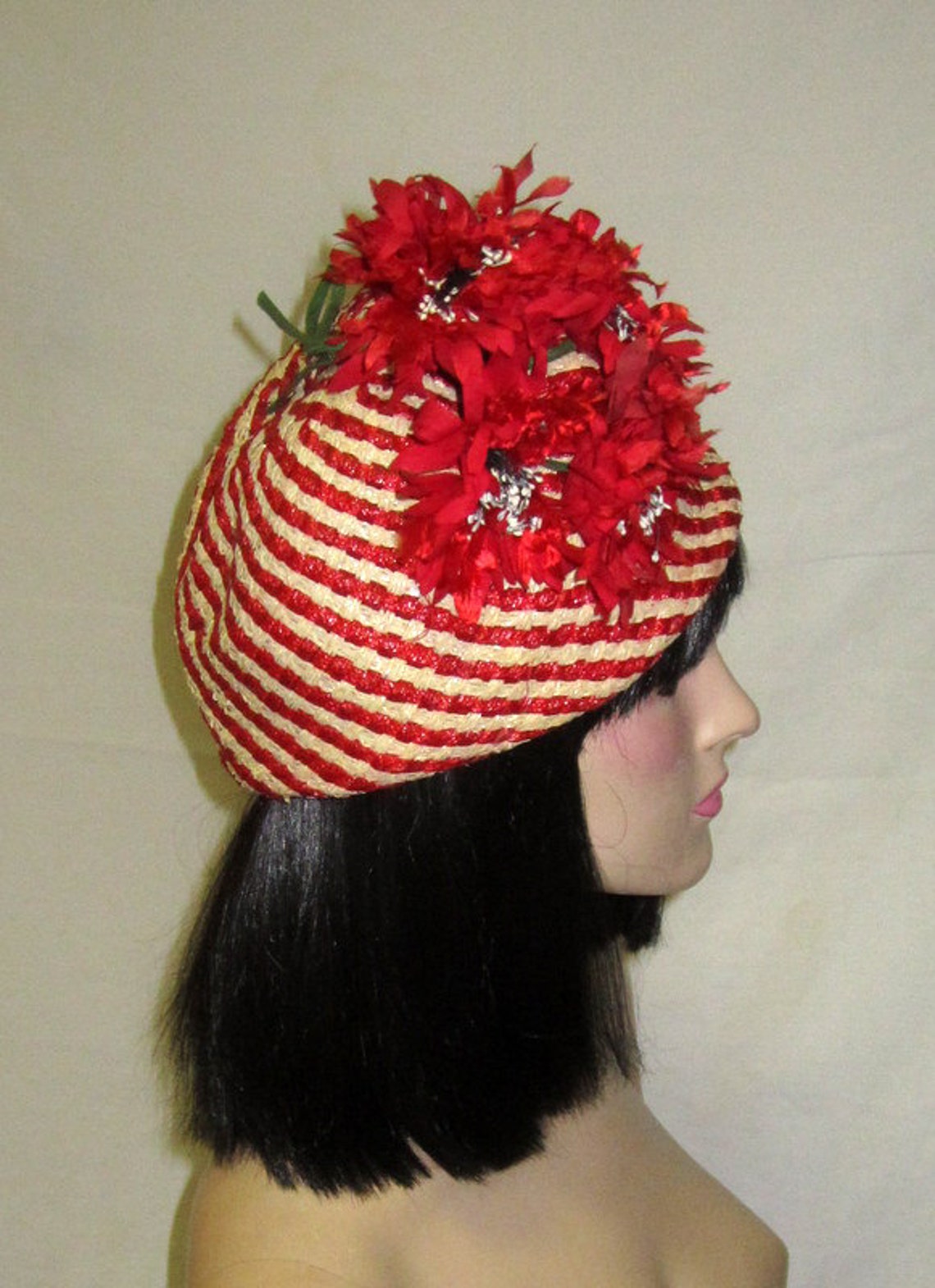 Stunning "cleo Sims, New York" Red and White Striped, Sculptural Straw ...
