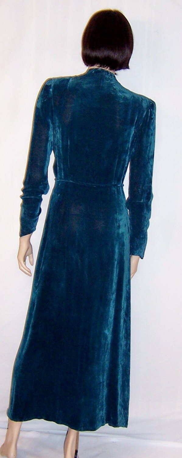 Luxurious Teal Silk Velvet House Wrapper With Beaded Bird, Flora, and ...