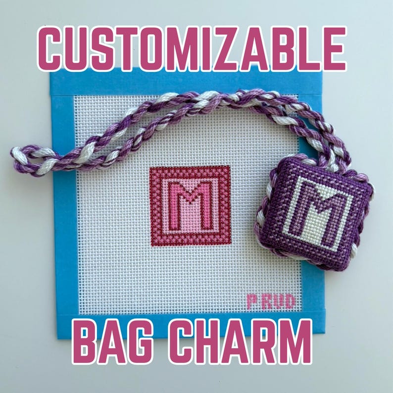 Custom Needlepoint Bag Charm | Mini Monogram Needlepoint Canvas - Etsy