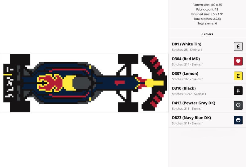Needlepoint Chart | Red Bull F1 Car | Digital Stitch Chart | 18 Mesh - Etsy