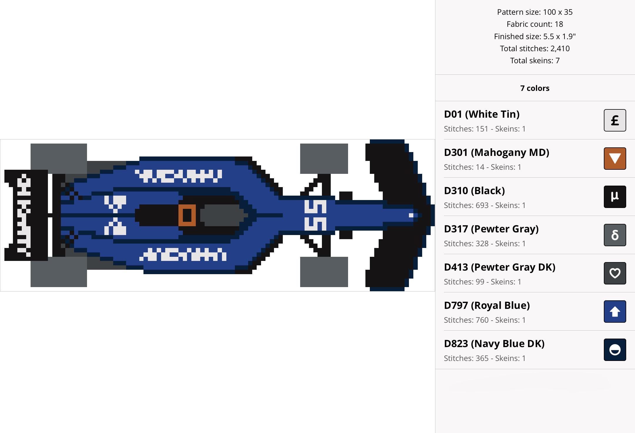Needlepoint Chart | Williams F1 Car | Digital Stitch Chart | 18 Mesh - Etsy