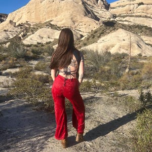 1970s Ruby Red Velvet Bell Bottoms - Etsy