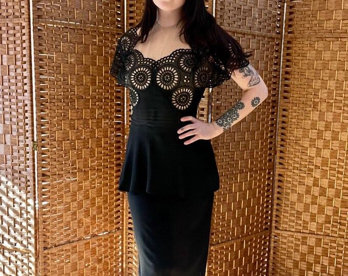 1940s Jean Carol Black Rayon Crepe Peplum Dress - Etsy