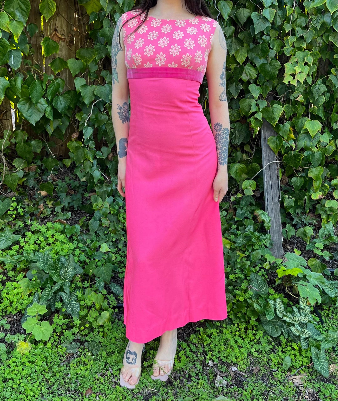 1960s Hot Pink Daisy Maxi Dress - Etsy