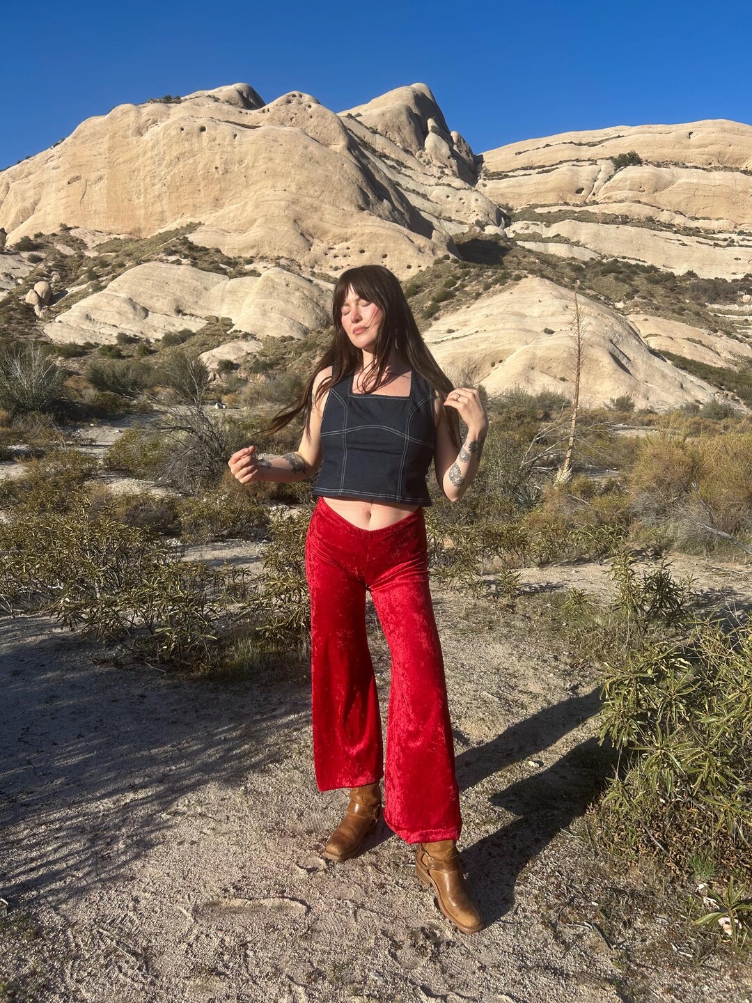 1970s Ruby Red Velvet Bell Bottoms - Etsy