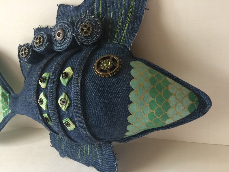 Handcrafted Denim Fish Recyclyed Denim Soft Sculpture Fish - Etsy