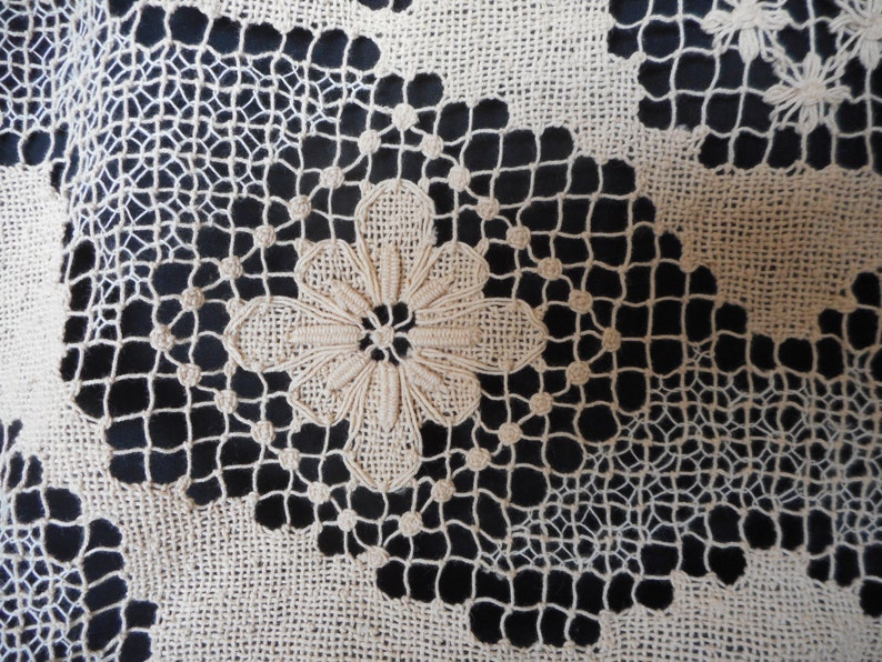 Vintage Handmade Knotted Filet Lace Tablecloth / Doily Ecru - Etsy